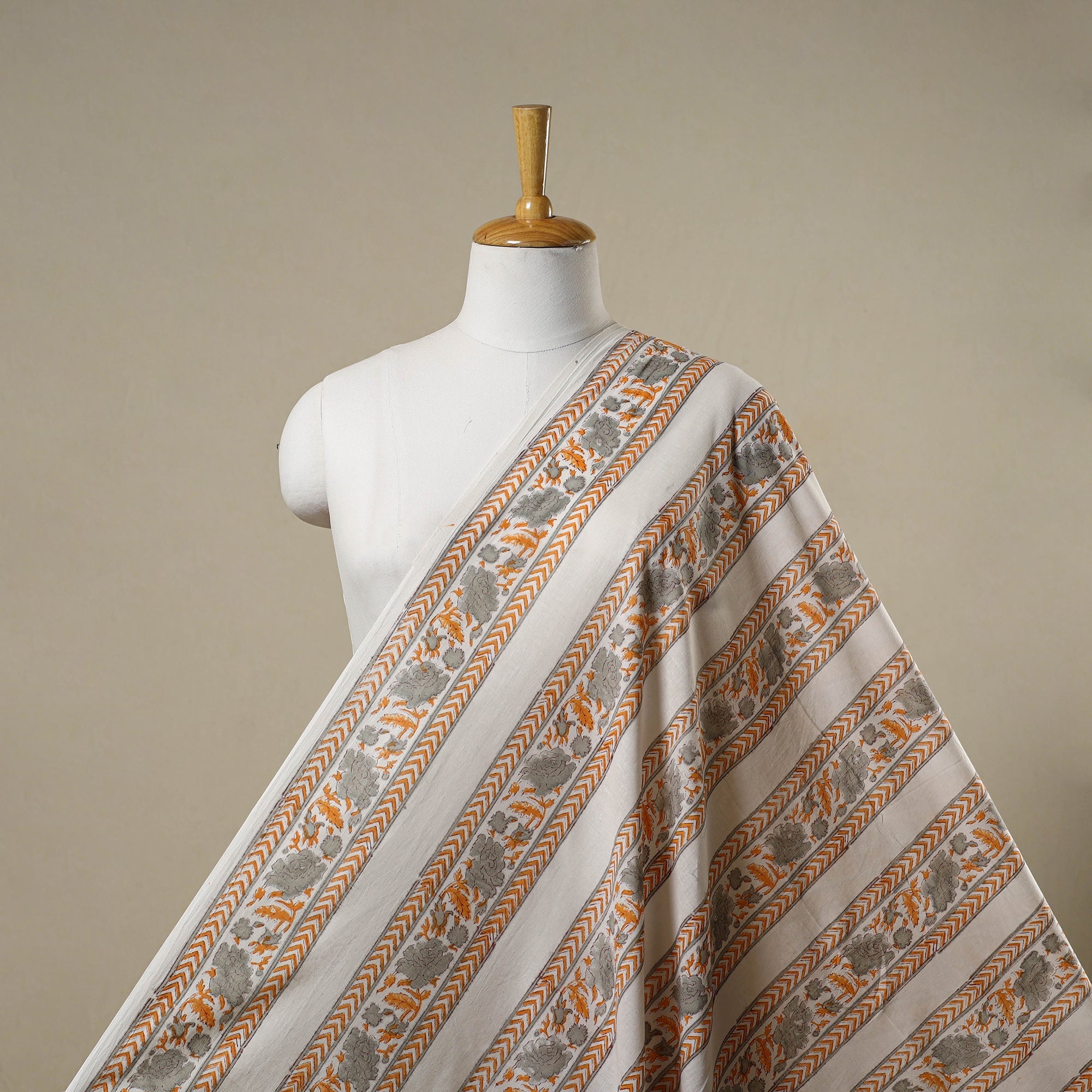 White Sanganeri Block Print Cotton Fabric