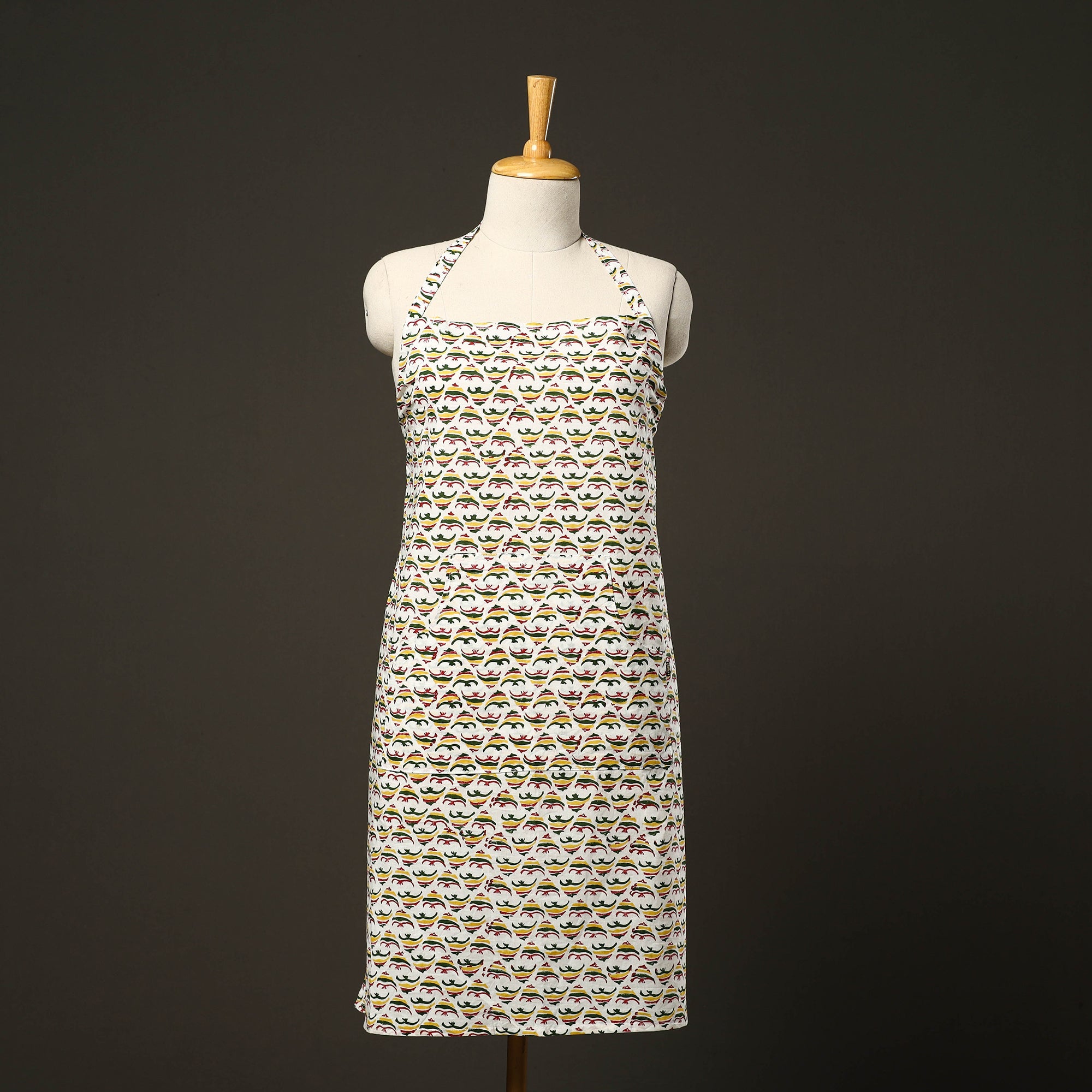 White Sanganeri Block Print Cotton Apron with Pocket
