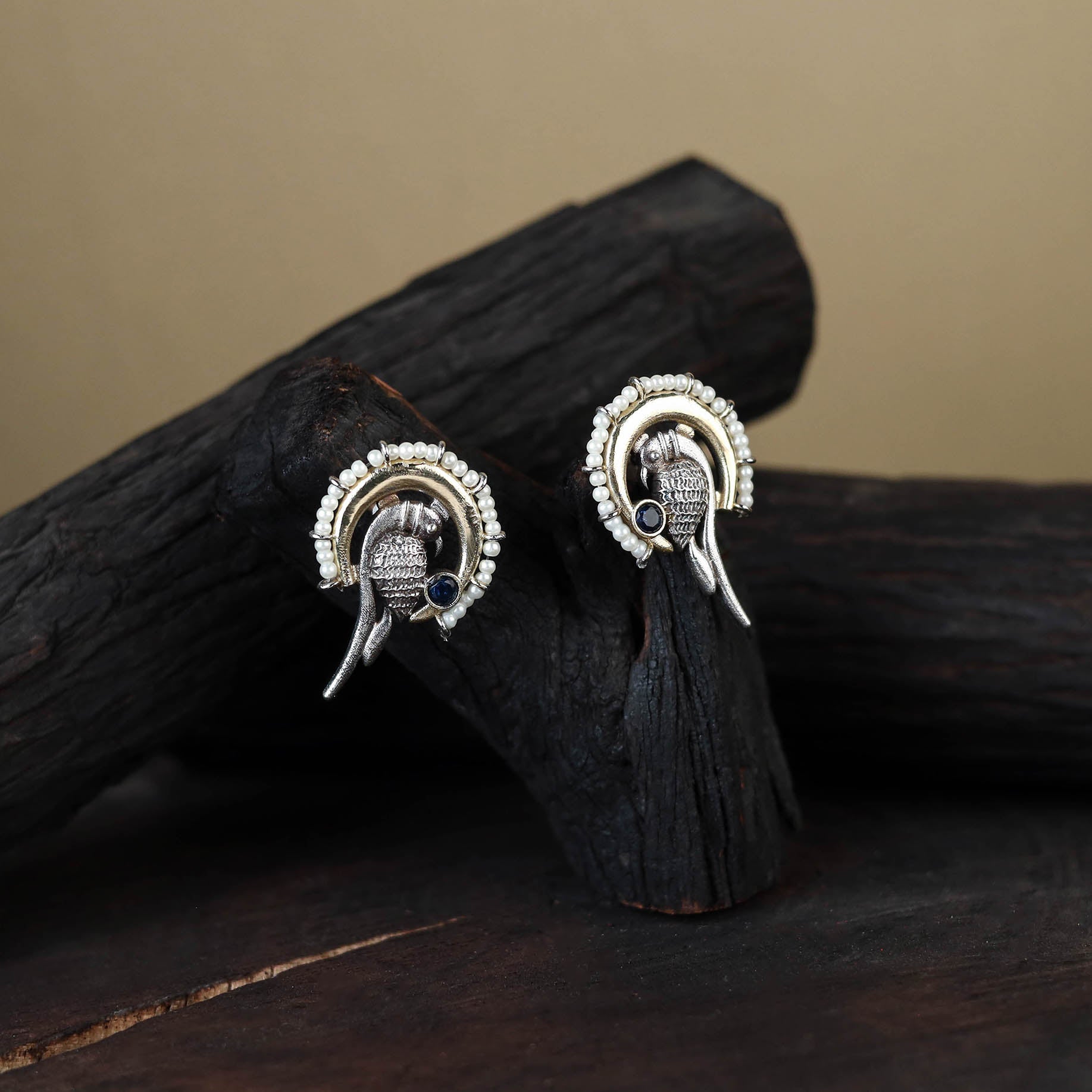 White Traditional German Silver-Plated Classic Stud Earrings