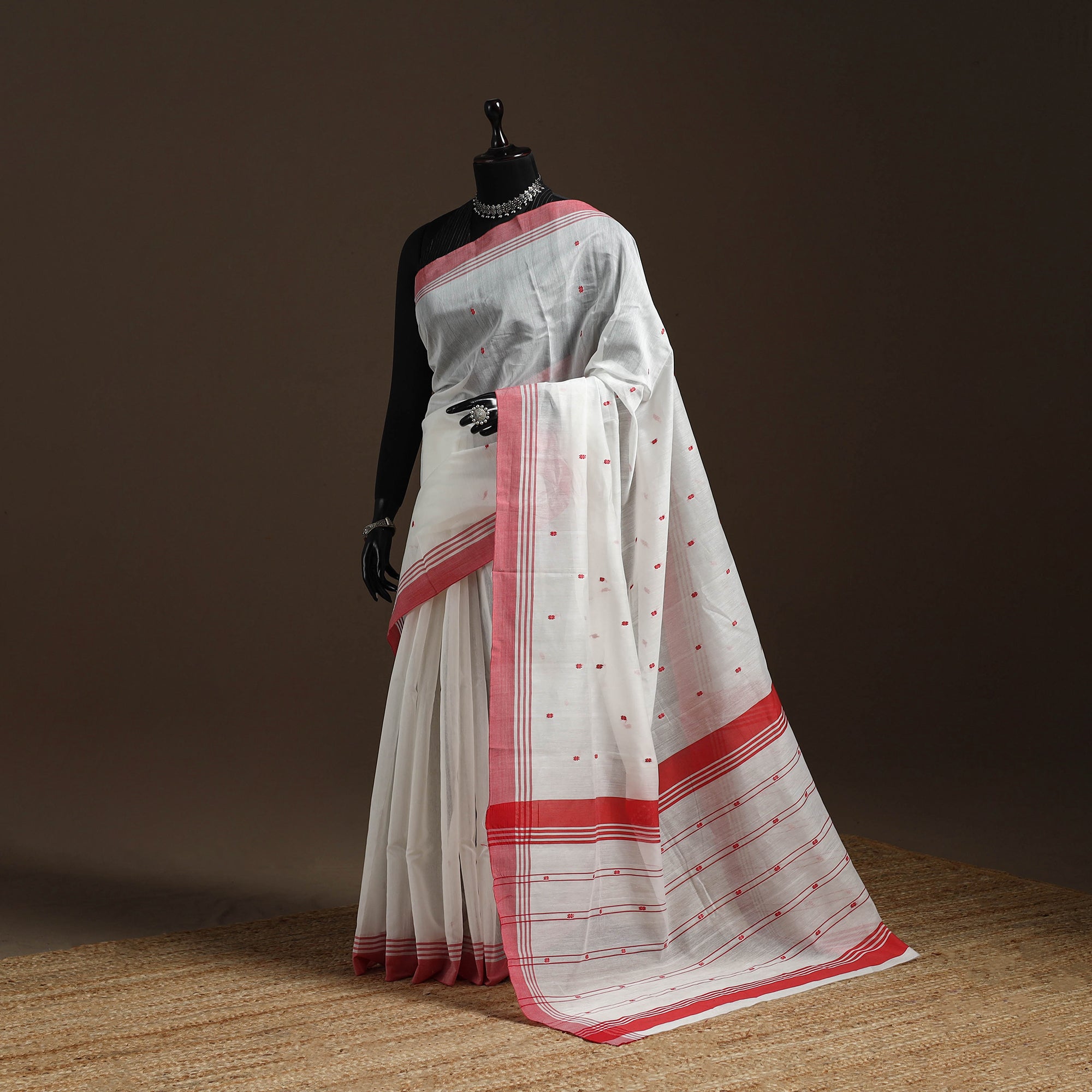 White Traditional Handloom Buti Chanderi Silk Saree