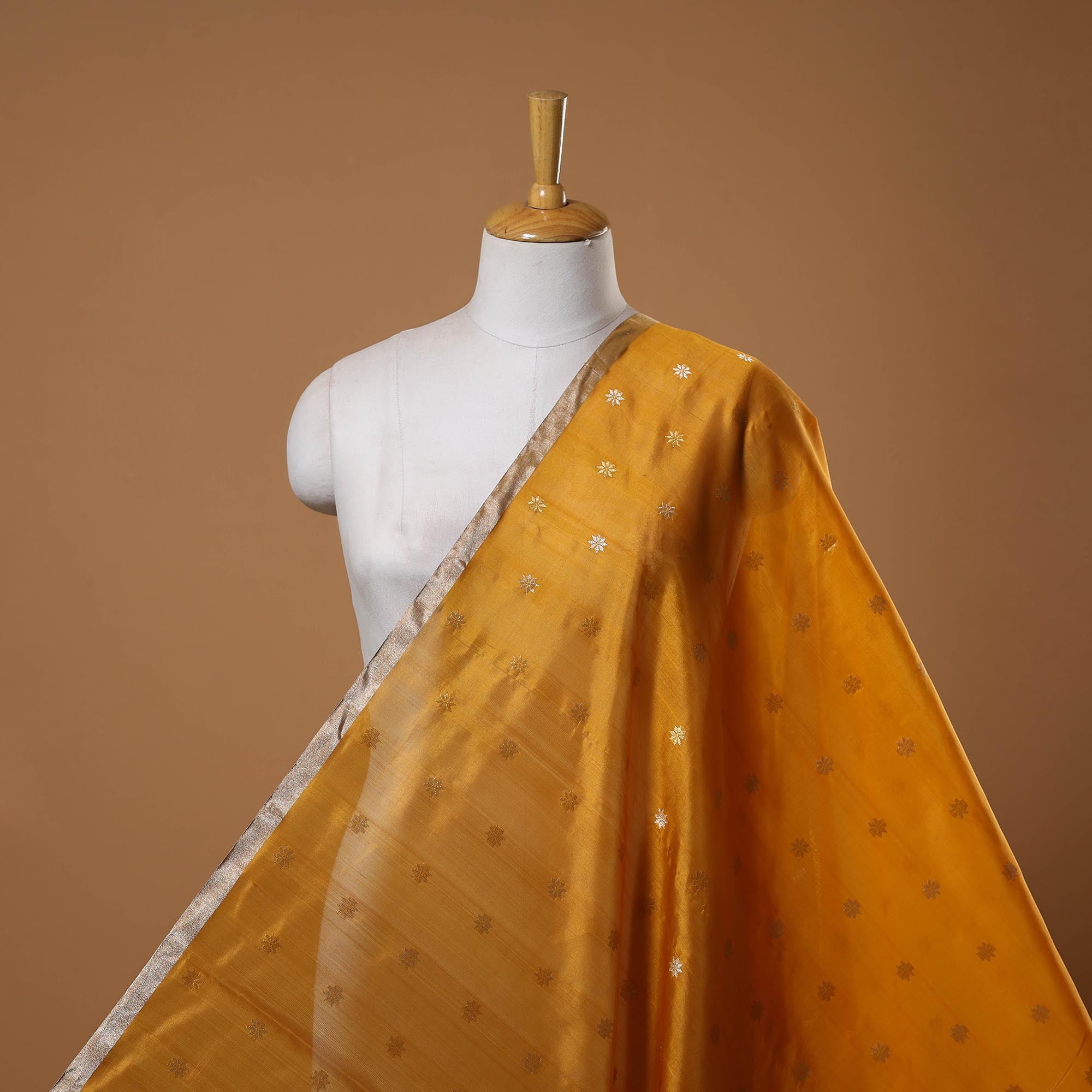 Yellow Handloom Zari Buti Pure Chanderi Silk Fabric