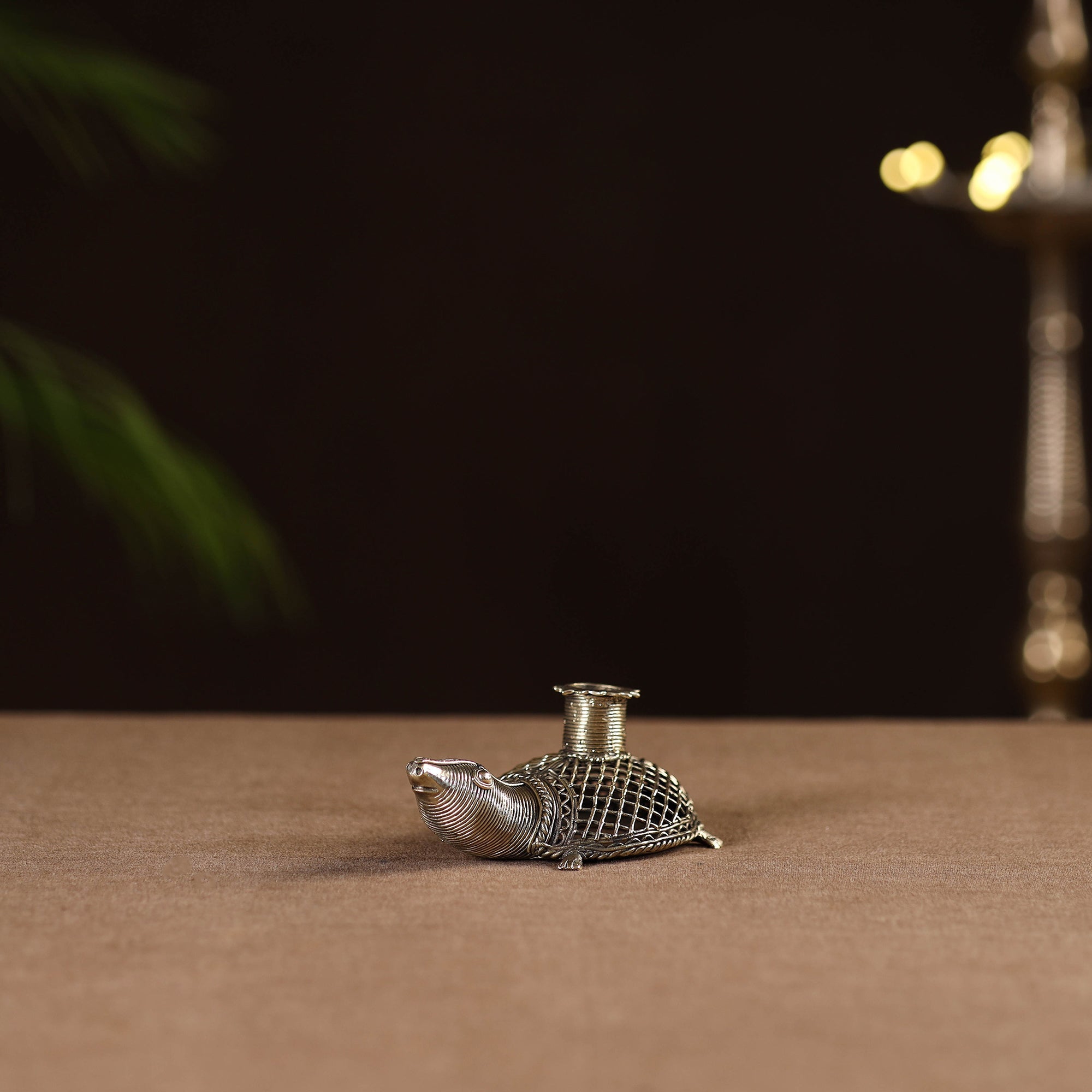 Yellow Tortoise - Tribal Odisha Dokra Handmade Candle Stand