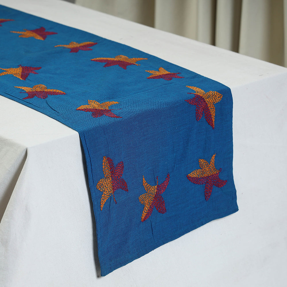 Blue Chandi Mati Tagai Work Silk Cotton Table Runner