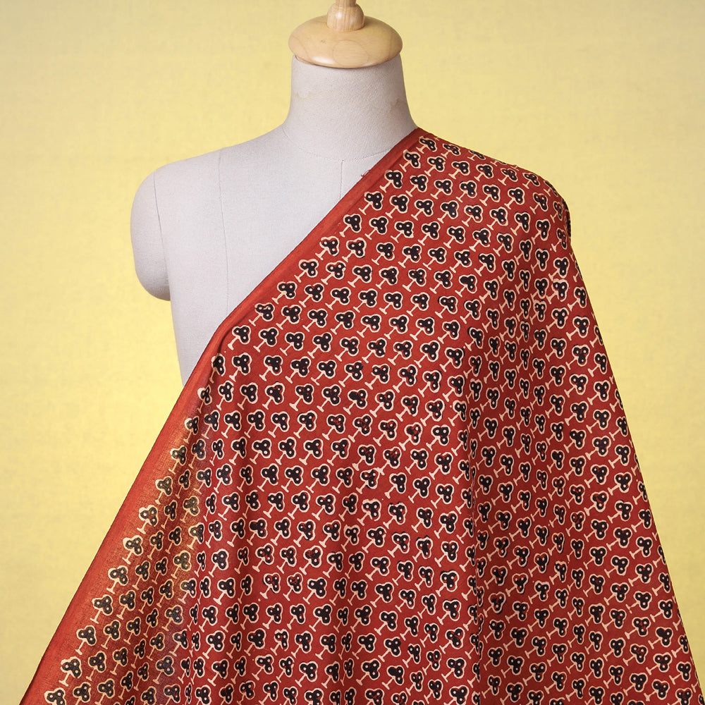 Vermillion Red Club Shaped Butti Ajrakh Hand Block Printed Natural Dyed ...