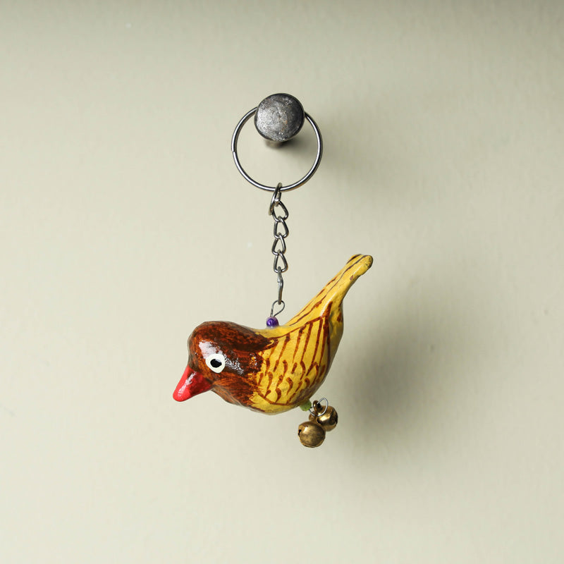 Yellow Handmade Papier Mache Keychain