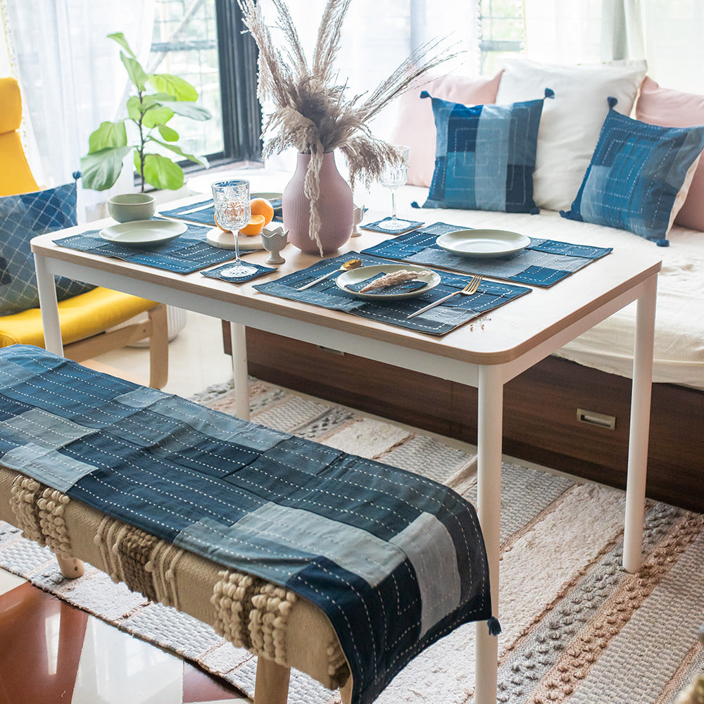 Blue Hand Embroidered Upcycled Jeans Table Runner (Single) - Boxed ...